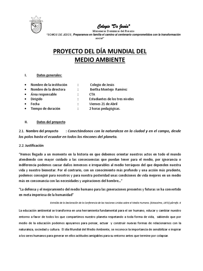 Proyecto Día Mundial del Medio Ambiente | PDF | Maestros | Science