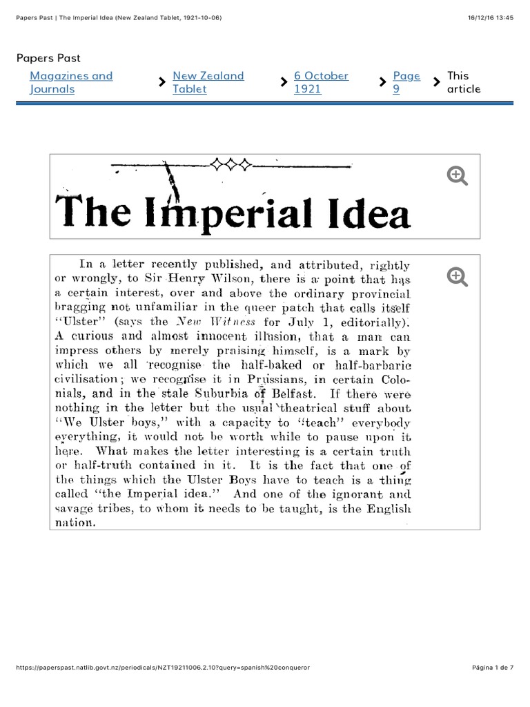 Papers Past - The Imperial Idea (New Zealand Tablet, 1921-10-06) | PDF ...