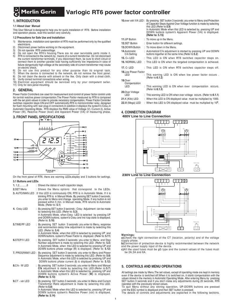 Merlin Gerin: Varlogic RT6 Power Factor Controller | PDF | Ac Power ...