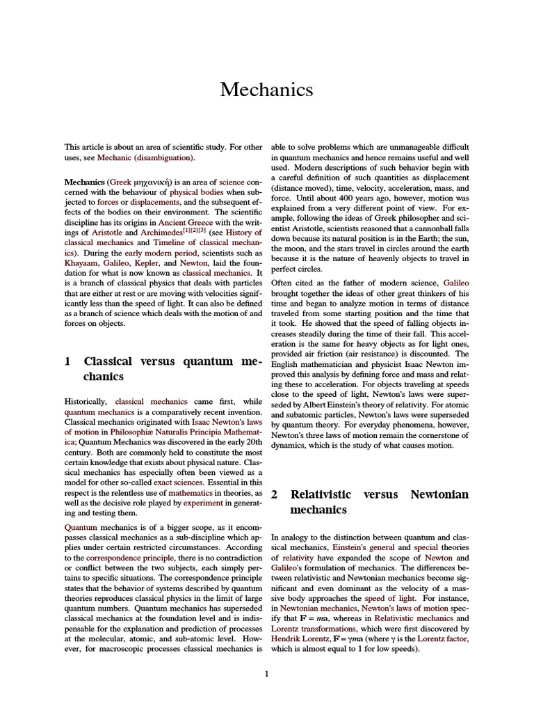 Mechanics: 1 Classical Versus Quantum Me-Chanics | PDF | Mechanics | Metaphysics