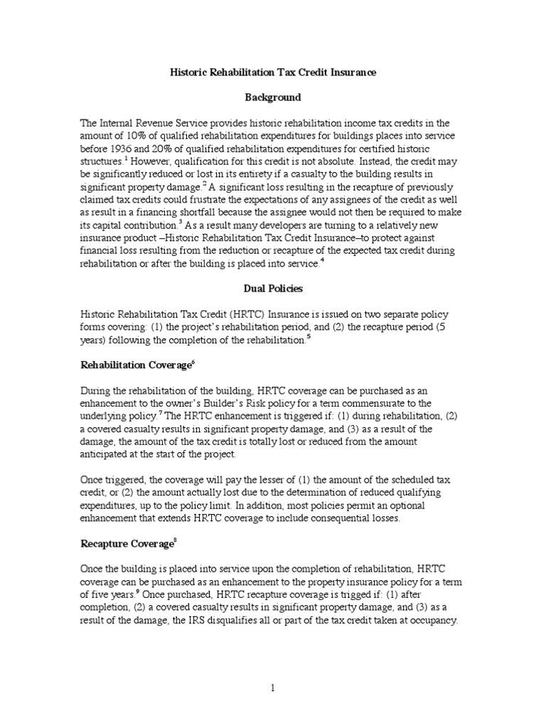 Insurance White Paper Series: Historic Rehabilitation Tax Credit ...
