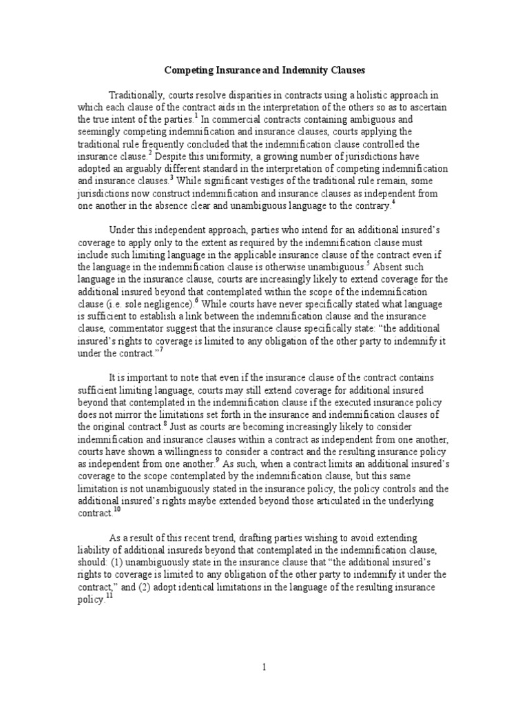 Insurance White Paper Series: Competing Insurance and Indemnity Clauses ...