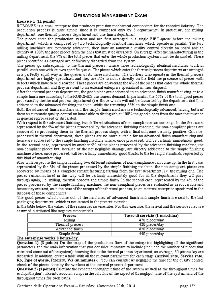 Example Midterm Exam 1 Polimi Operations | PDF | Operations Management ...