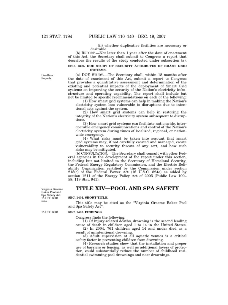 121 STAT. 1794 PUBLIC LAW 110-140-DEC. 19, 2007: Title Xiv-Pool and Spa ...