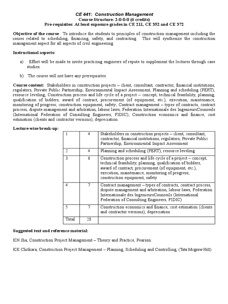 Construction Management Course Overview | PDF | Construction Management | Project Management