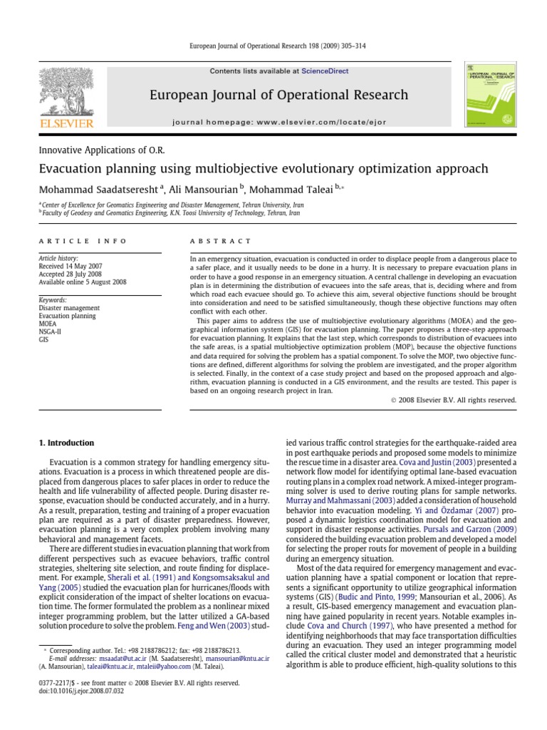 Evacuation Planning Using Multiobjective Evolutionary Optimization ... Evacuation Planning Using Multiobjective Evolutionary Optimization ...