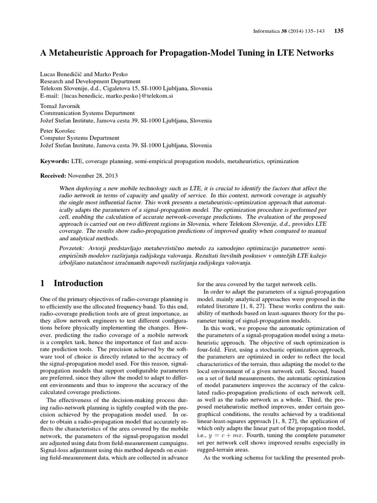 A Metaheuristic Approach For Propagation-Model Tuning in LTE Networks | PDF | Metaheuristic ...