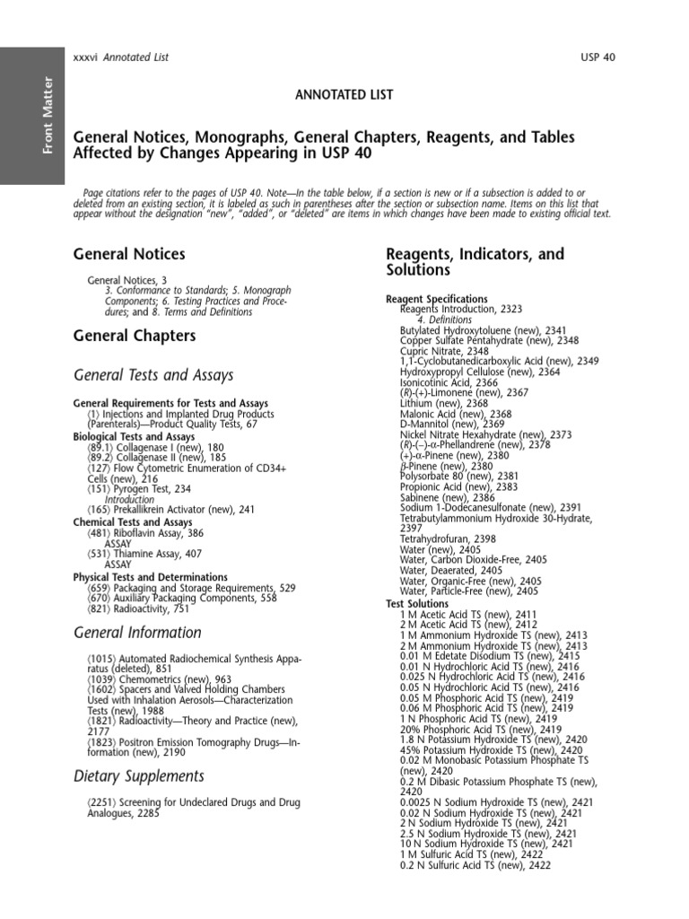 USP 40 Annotated Changes Summary | PDF | Tablet (Pharmacy) | Sodium ...