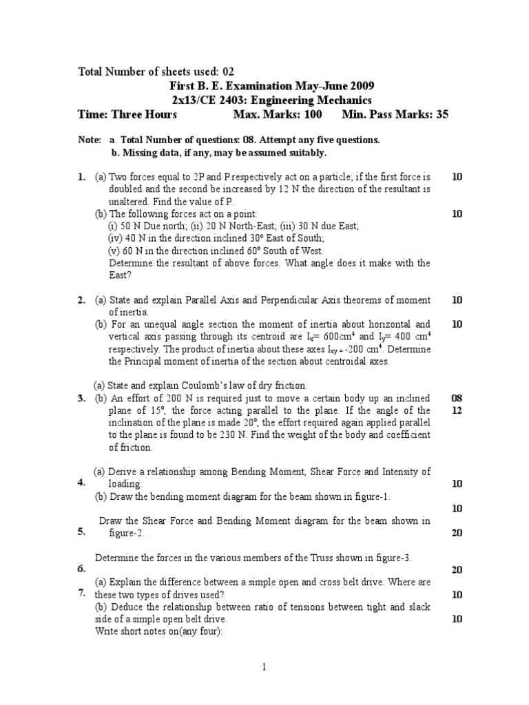 First B. E. Examination May-June 2009 2x13/CE 2403: Engineering ...