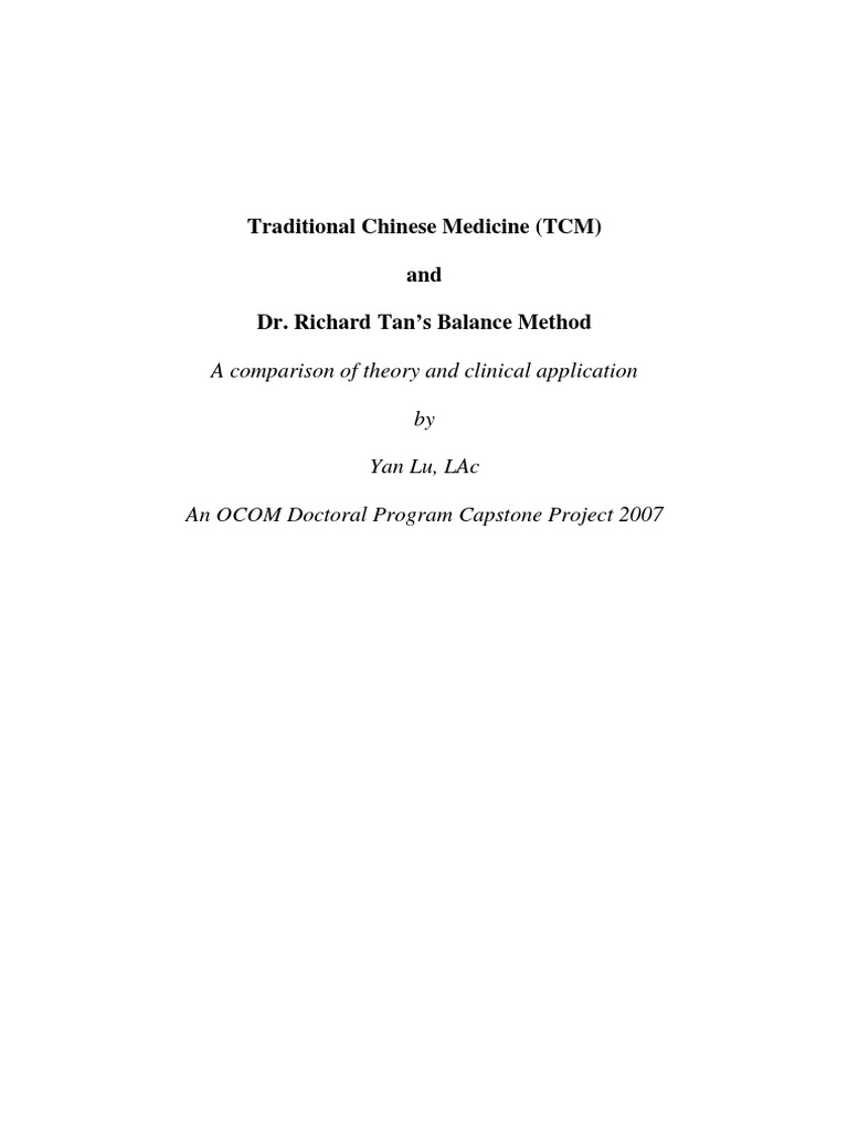 A Comparison Between TCM and Dr. Tan's Balance Method PDF | PDF ...