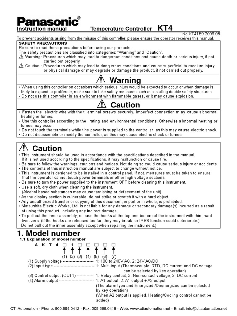 Instruction Manual for KT4 Temperature Controller - Provides Overview ...