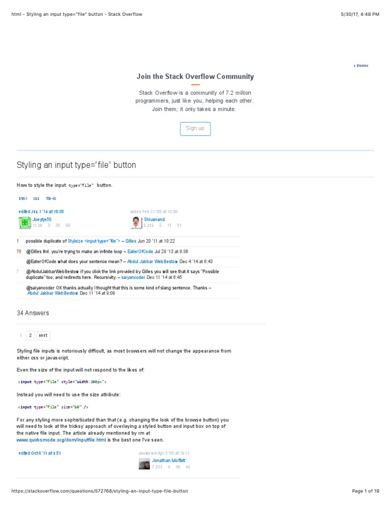 HTML - Styling An Input Type "File" Button - Stack Overflow PDF | PDF | Cascading Style Sheets ...