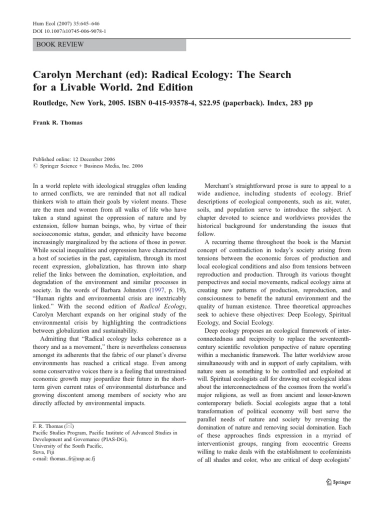 Review of Radical Ecology Book | PDF | Ecology | Environmental Movement