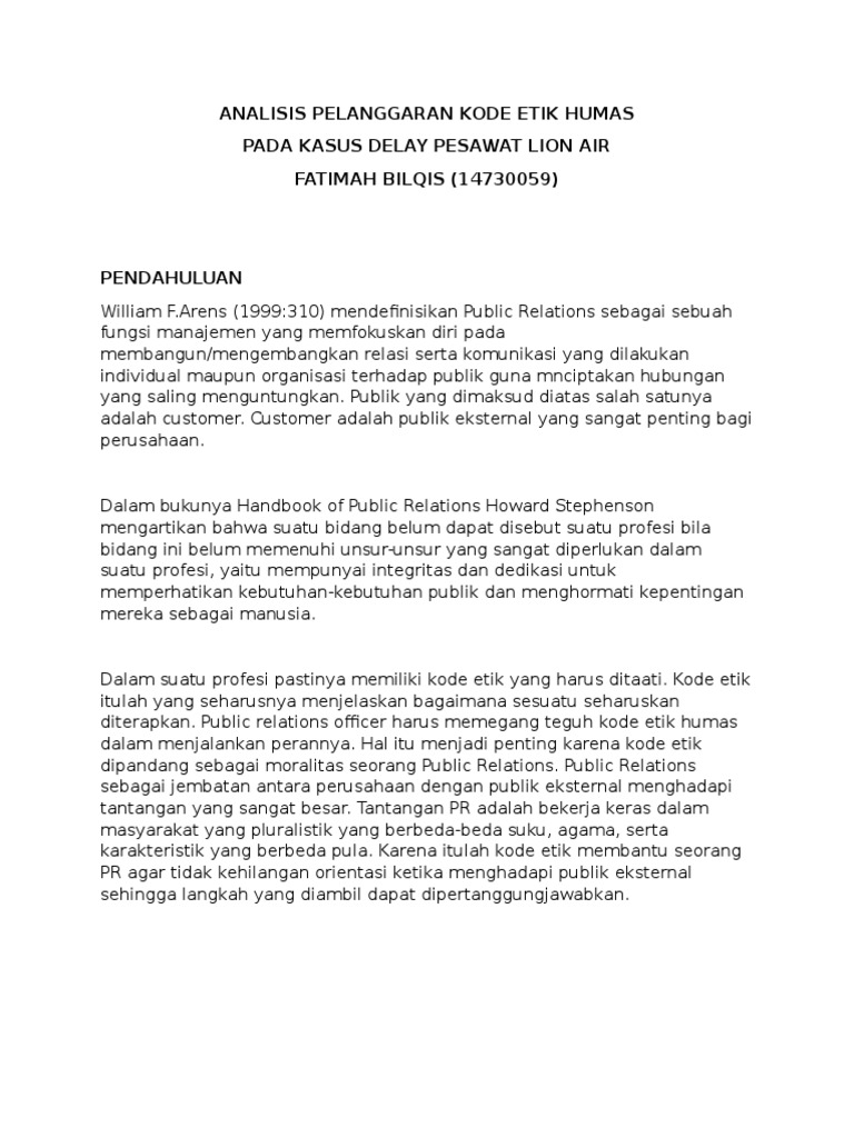 Analisis Pelanggaran Kode Etik Humas | PDF