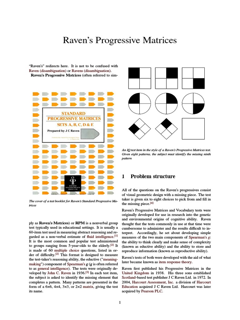 Raven's Progressive Matrices | PDF | Intelligence Quotient | Mental Health
