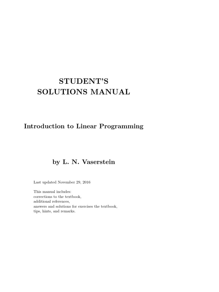 Student'S Solutions Manual: Introduction To Linear Programming ...