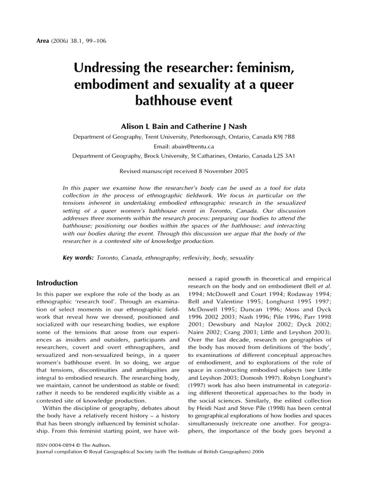 Alison Bain Undressing The Researcher Feminism Embodiment and Sexuality ...