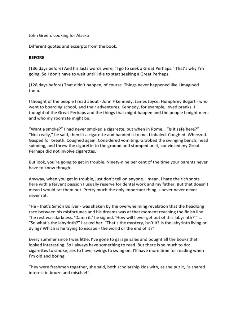 John Green - Looking For Alaska Quotes | PDF | Beverages