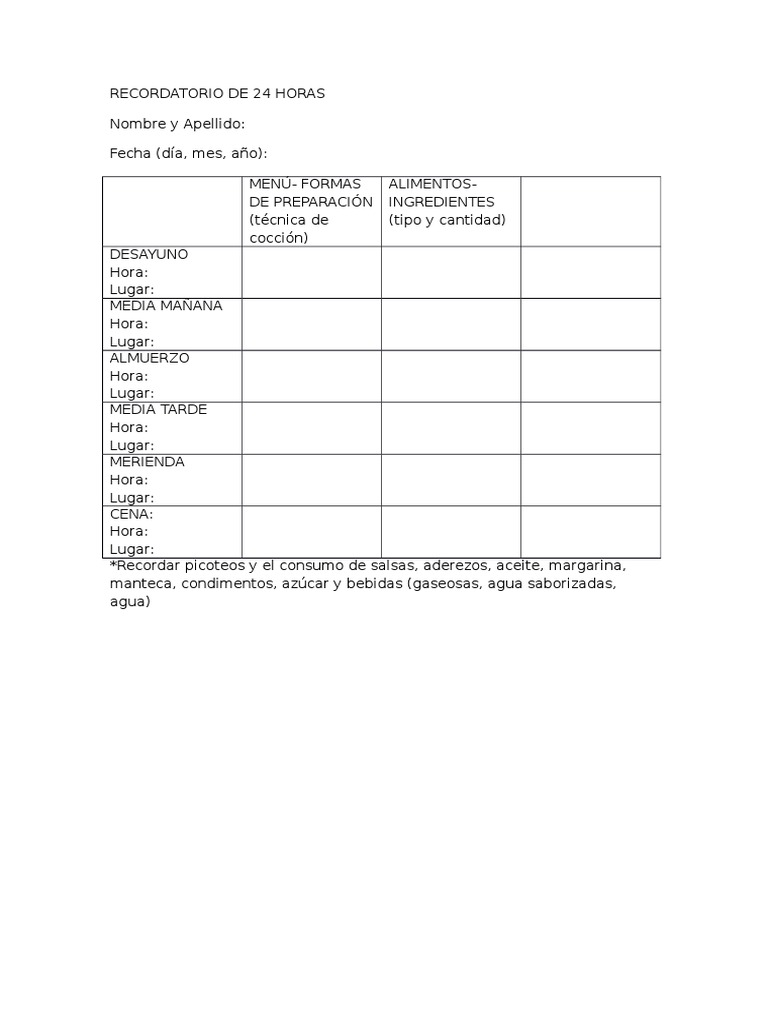 Recordatorio de 24 Horas | PDF