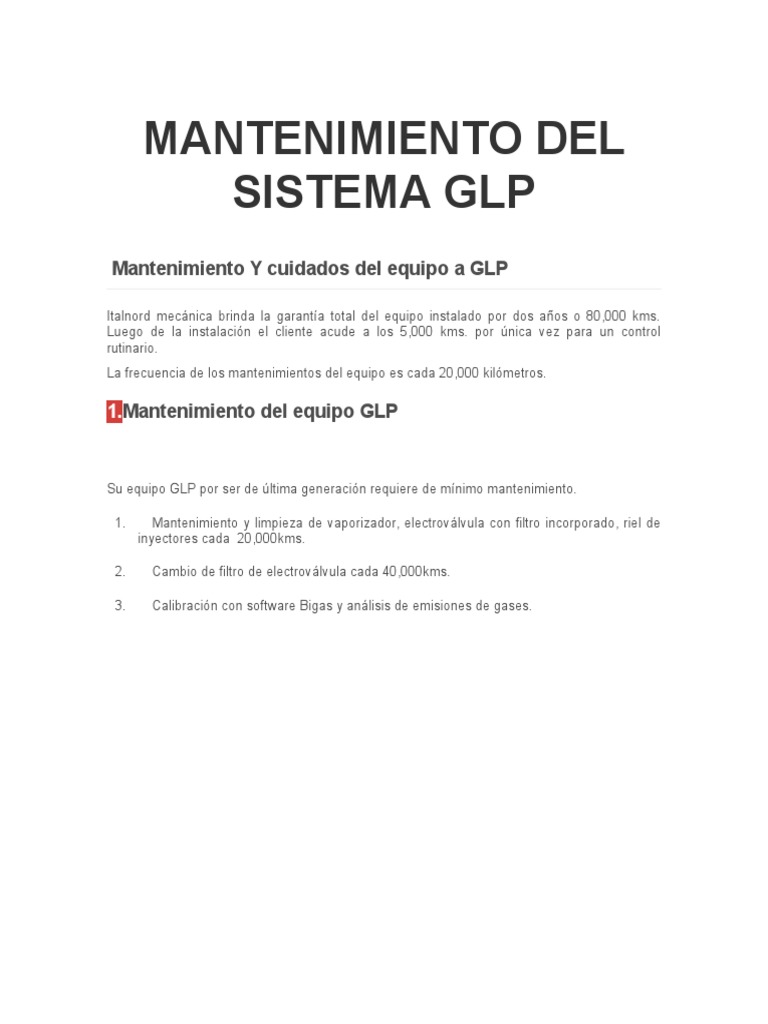 Mantenimiento del Sistema GLP: Frecuencia y Cuidados | PDF | Tanques ...