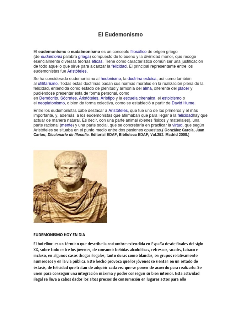 El Eudemonismo | PDF | Aristóteles | Felicidad