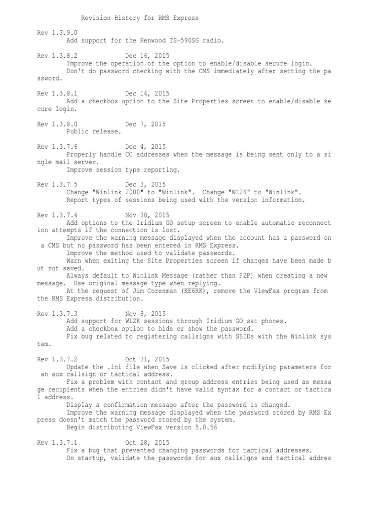 RMS Express Revision History | Download Free PDF | Password | Html