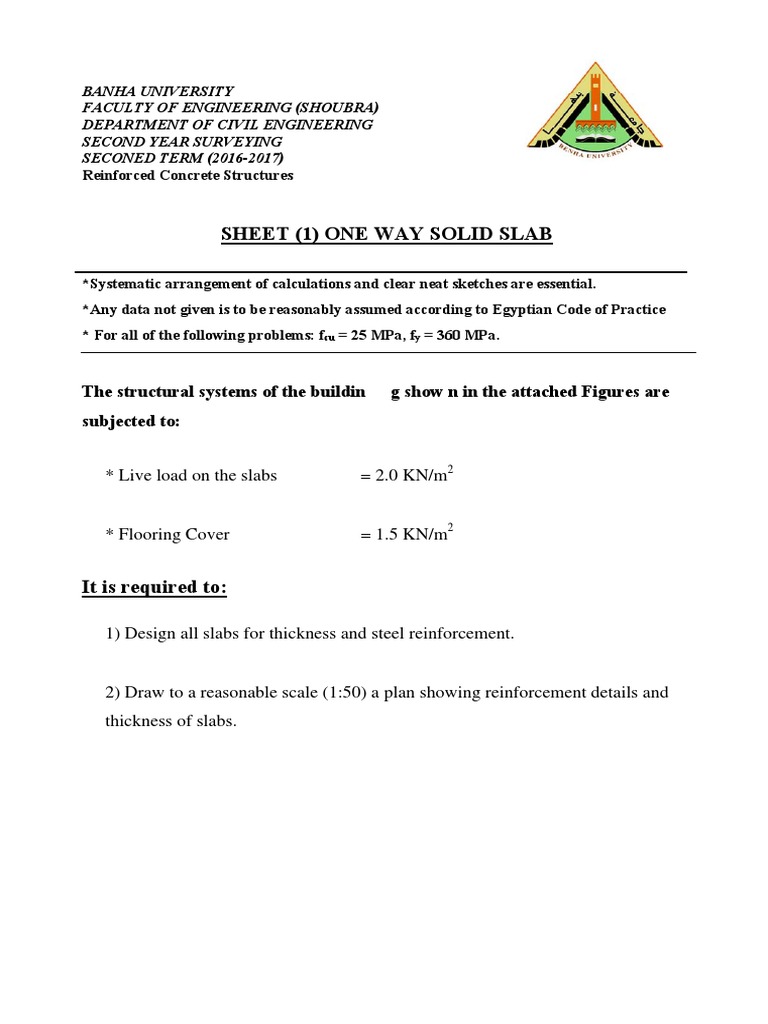 Sheet (1) One Way Solid Slab | PDF | Building Technology | Industries