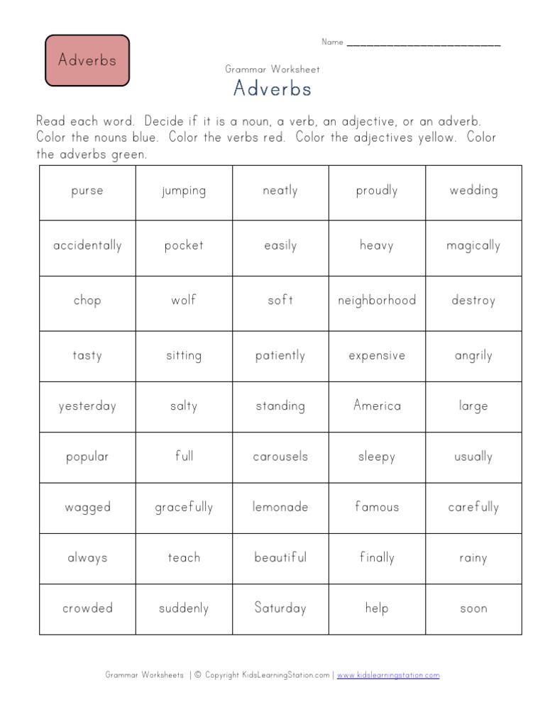Third Grade Adverb Worksheet Color | PDF | Adverb | Adjective