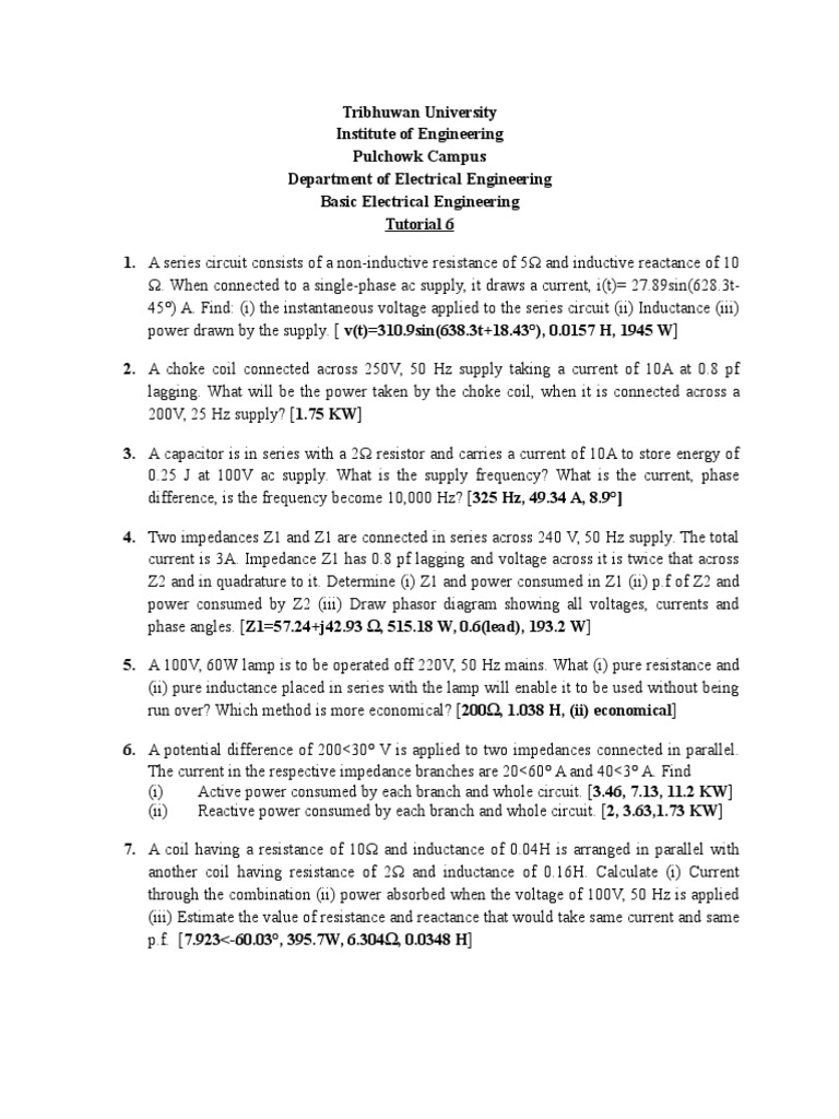 AC Questions | PDF | Electrical Impedance | Series And Parallel Circuits