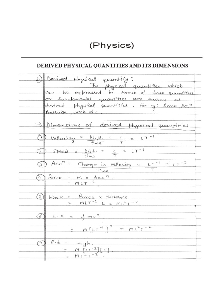 2 Derived Physical Quantities and Its Dimensions | PDF | Theoretical ...
