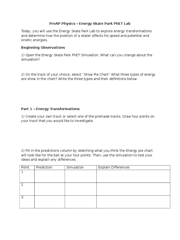 Preap Physics - Energy Skate Park Phet Lab | PDF | Kinetic Energy ...