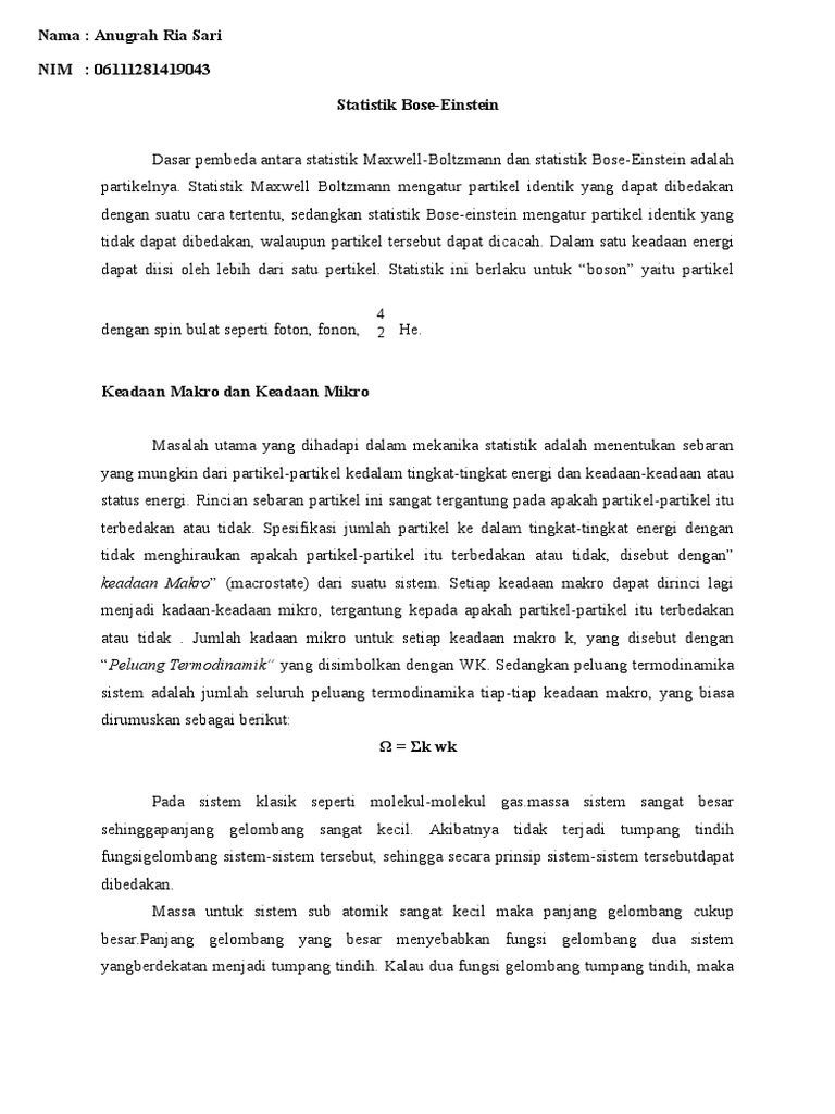 Statistik Bose Einstein | PDF