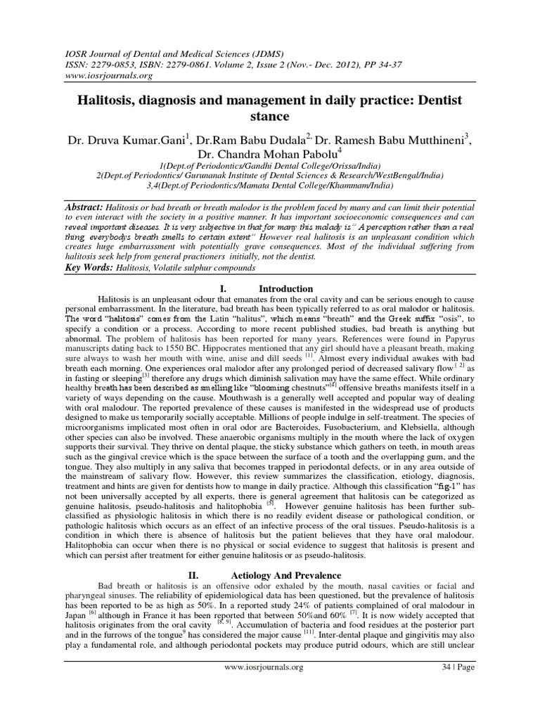 Halitosis, Diagnosis and Management in Daily Practice: Dentist Stance ...