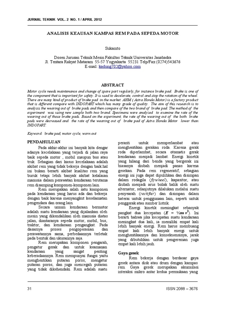 Jurnal Tribologi Keausan Pada Kampas Rem SM | PDF