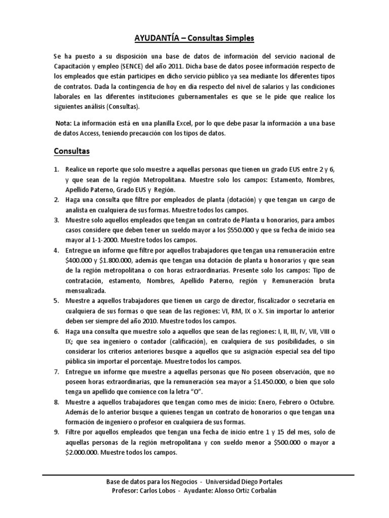 Ayudantia BD - Consultas Simples | PDF | Salario | Business