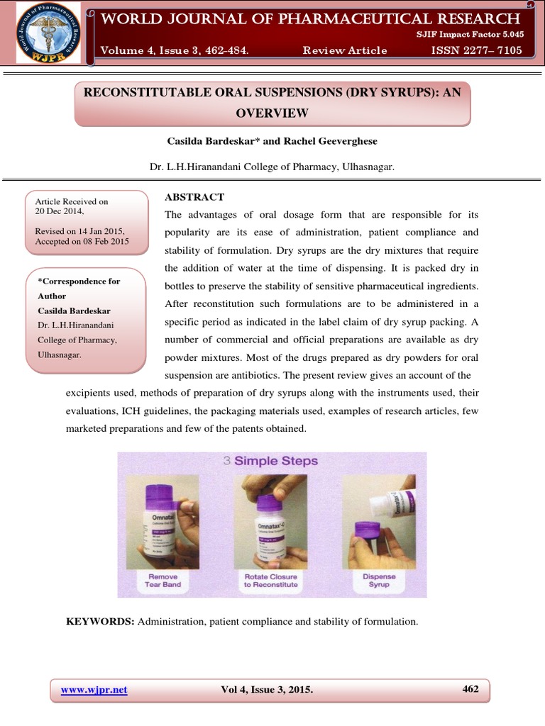 Reconstitutable Oral Suspensions (Dry Syrups) : An | PDF ...