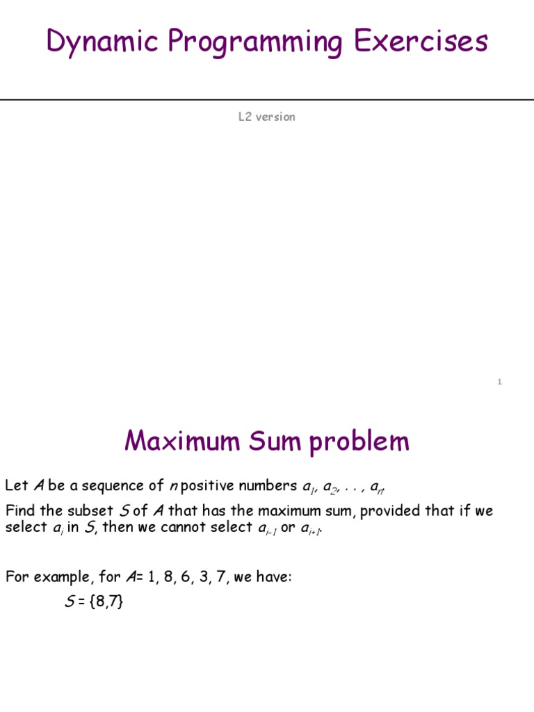 Dynamic Programming Exercises: L2 Version | PDF | Theoretical Computer Science | Algebra