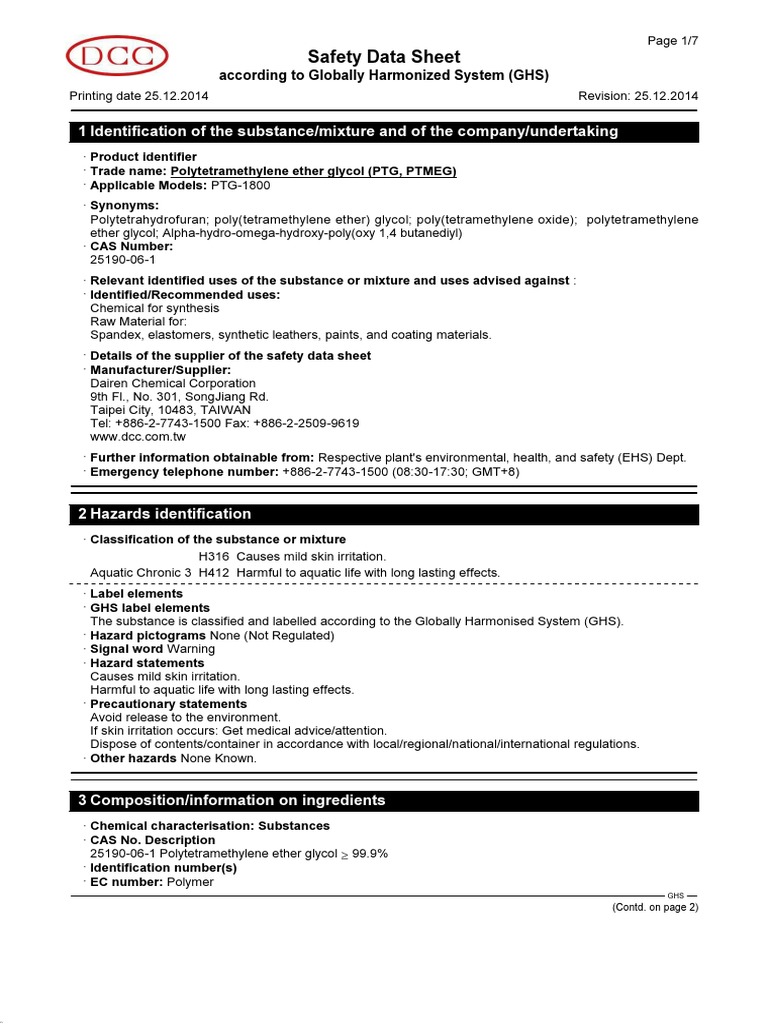 Safety Data Sheet: 1 Identification of The Substance/mixture and of The ...