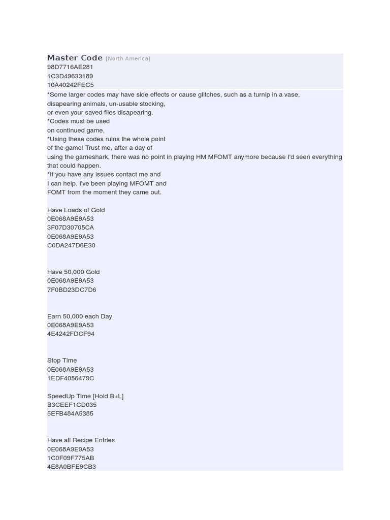 Master Code: (North America) | PDF | Leisure