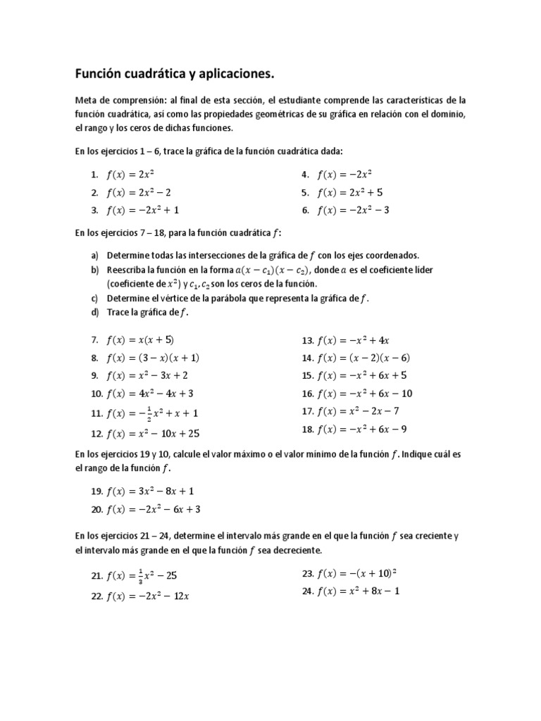 Taller 6. Función Cuadrática | PDF | Objetos matemáticos | Enseñanza de matemática