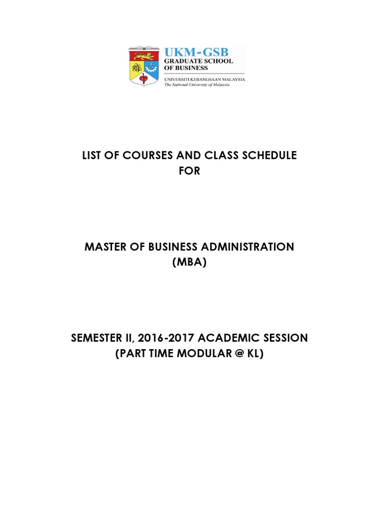 List of Courses and Class Schedule FOR | PDF | Master Of Business ...