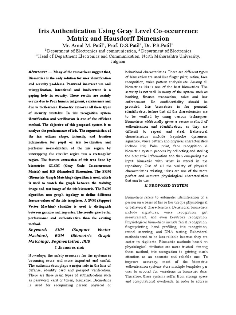 Iris Authentication Using Gray Level Co-Occurrence Matrix and Hausdorff ...