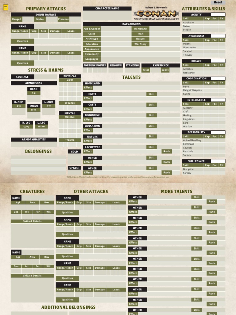 Conan Character Sheet - Basic v1 | Leisure