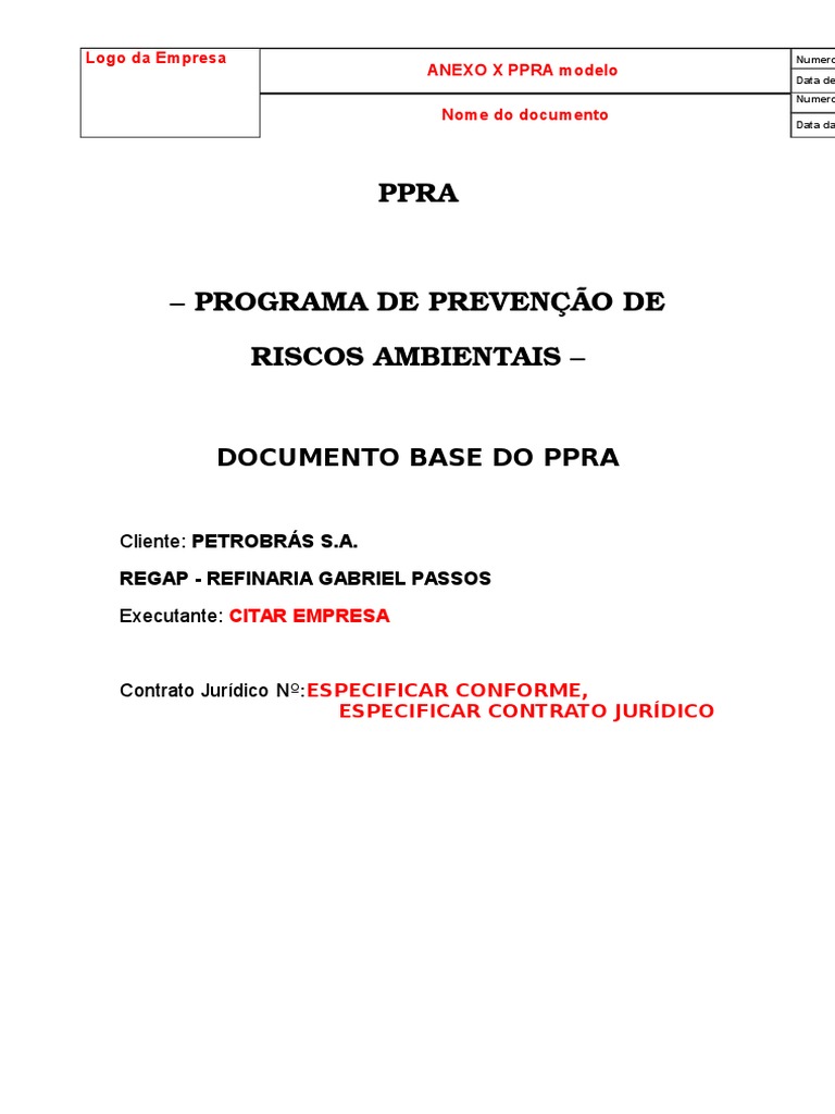 Ppra DB Modelo Abastecimento A - Rev 14.10.16 | PDF | Risco | Probabilidade