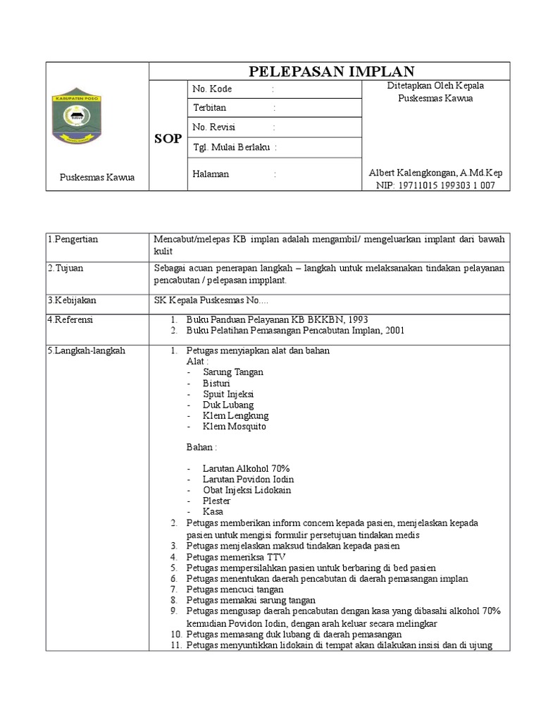 Sop Pelepasan Implan | PDF