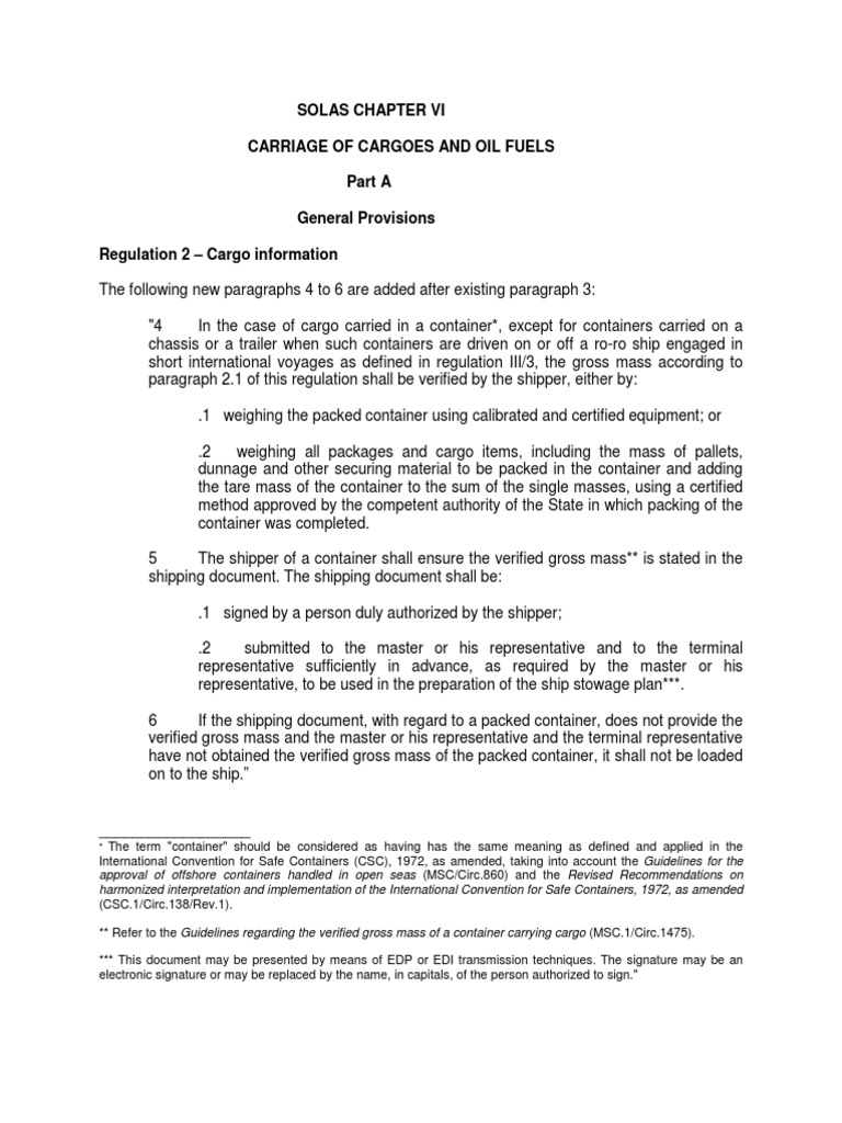 SOLAS CHAPTER VI Regulation 2 Paragraphs 4-6 | Cargo | Government ...
