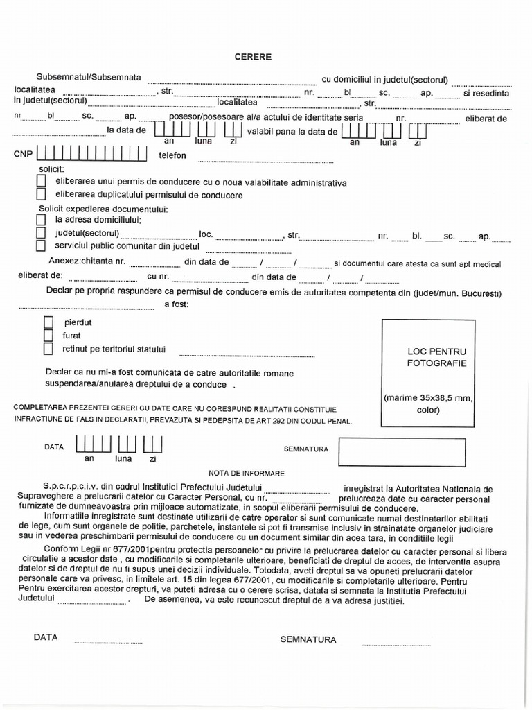 Cerere Eliberare Permis Conducere | PDF