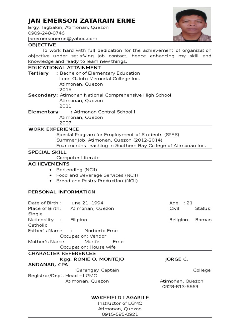 SPES Work Experience Resume of Jan Emerson | PDF