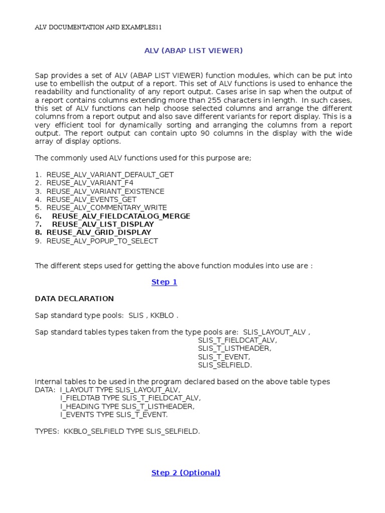 Alv (Abap List Viewer) : Alv Documentation and Examples11 | PDF | Parameter (Computer ...