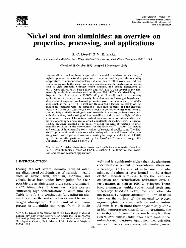 Nickel and Iron Aluminides An Overview On Properties, Processing, and ...